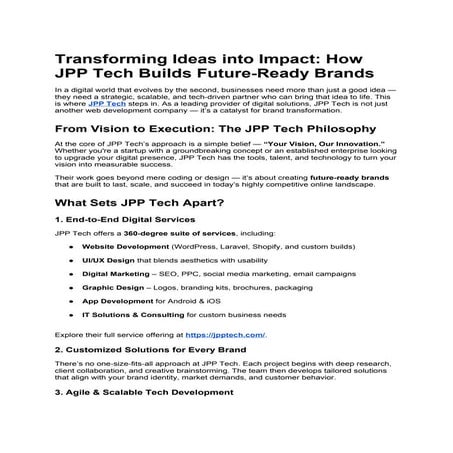 Transforming Ideas into Impact: How JPP Tech Builds Future-Ready Brands ...