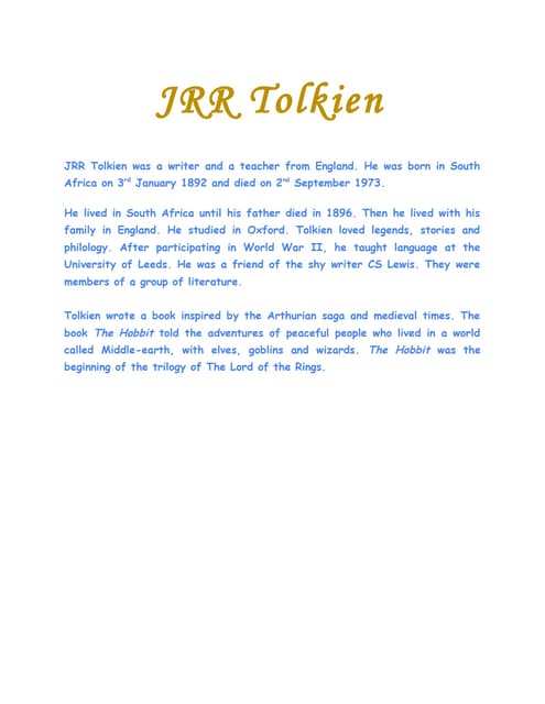 J.R.R Tolkien Biography | PDF