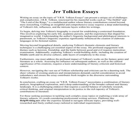 Jrr Tolkien Essays. J.R.R. Tolkien Biography, Books, Movies, amp; Facts ...