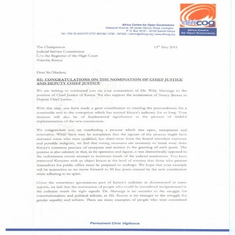 Letter on nomination of Chief Justice and Deputy Chief Justice | PDF