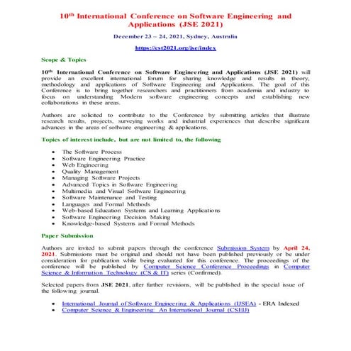 10th International Conference on Software Engineering and Applications ...