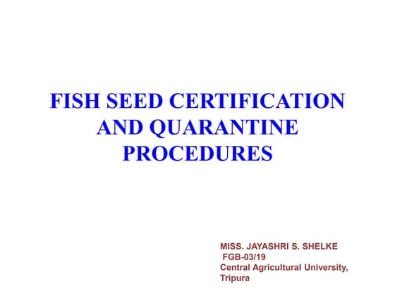 Seed Certification in Aquaculture presentation | PPTX
