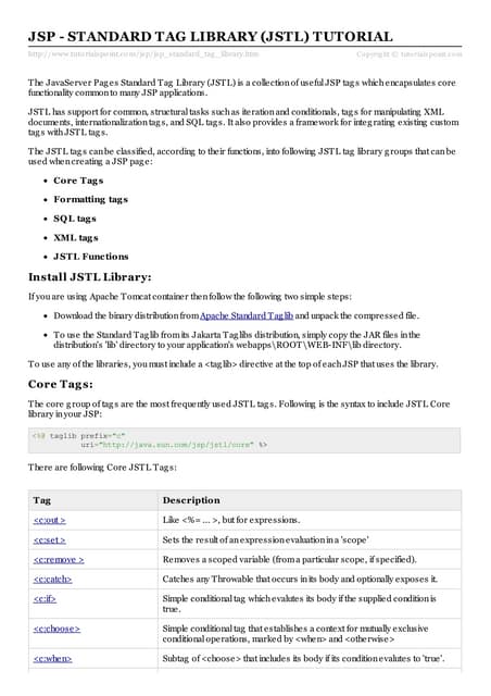 Jsp standard tag_library | PDF Jsp standard tag_library | PDF