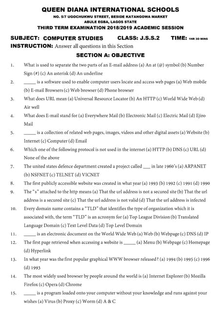 Ss2 Data Processing Examination With Test Of Practicals Third Term Docx Computing