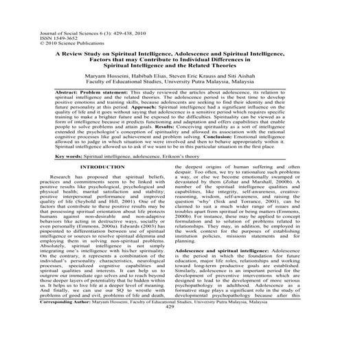 A Review Study on Spiritual Intelligence, Adolescence and Spiritual Intelligence, Factors that ...