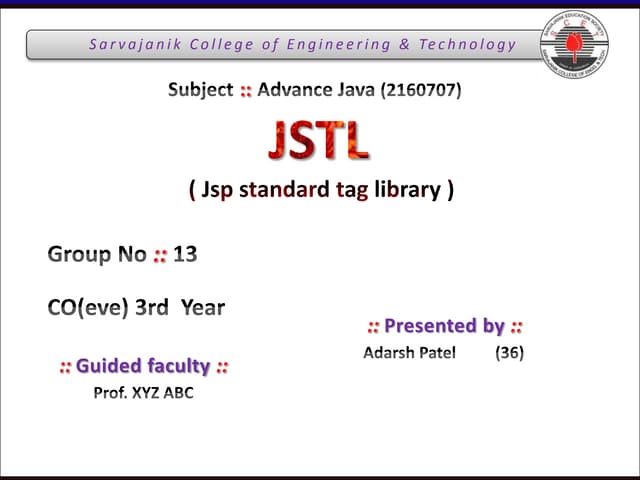 jstl ( jsp standard tag library ) | PPTX jstl ( jsp standard tag library ) | PPTX