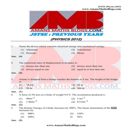 NSEJS Previous Year Papers 2008-2009 | PDF