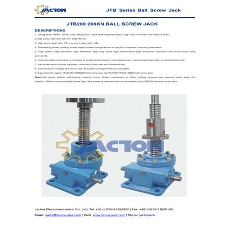 Jtb 200 kn ball screw jack, 20 ton spiral worm gear ball screw jack ...