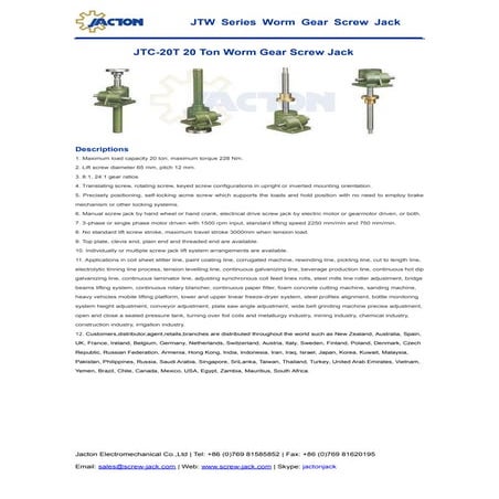 Jtw 20 t worm screw jack, 20 ton linear actuator lead screw jack, 200 ...