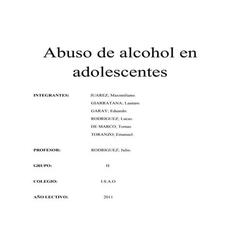 El alcoholismo en la adolescencia | PPT