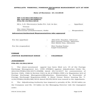Judgment - Appellate Tribunal for Foreign Exchange | PDF