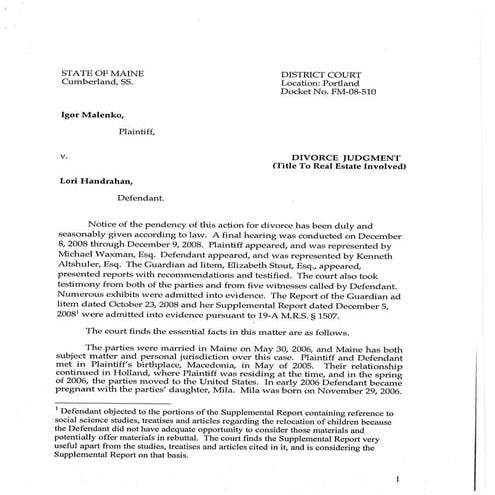 Judge moskowitz divorce judgement january 2009 | PDF