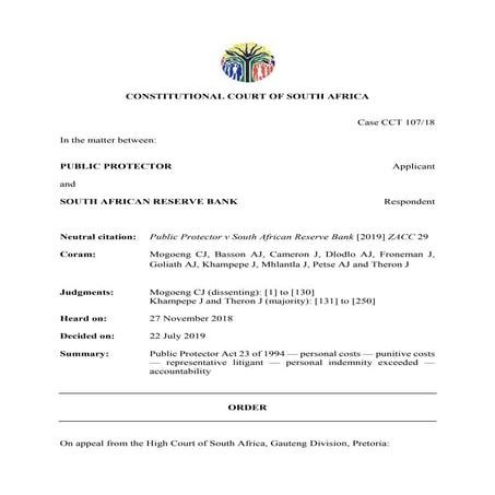 Public Protector v Reserve Bank [Judgment] Con Court 107 18 | PDF ...