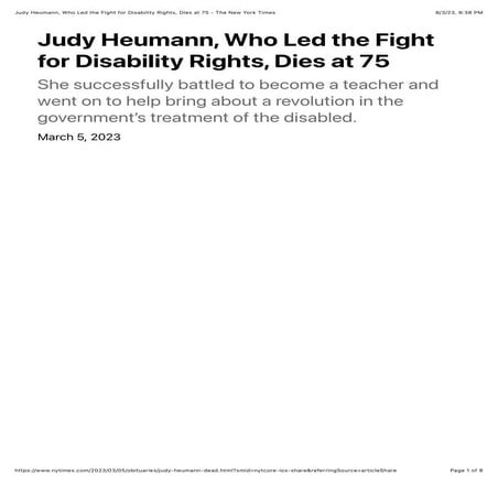 Judy Heumann, Who Led the Fight for Disability Rights, Dies at 75 | PDF