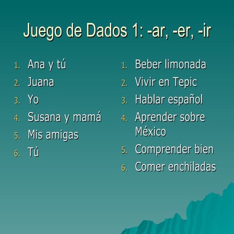 Juego De Dados.ar er ir verbs | PPT