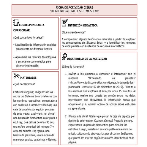 Juego interactivo el sistema solar | PDF