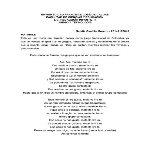Juego tradicional matarile rile ro | DOCX