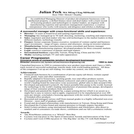 Julian Peck CV Aug 09 | PDF