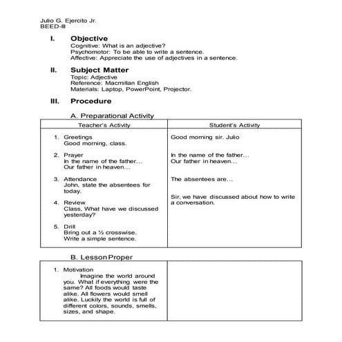 Julio g. (detailed lp about adjectives) | PDF