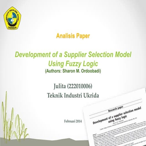 Development Of A Supplier Selection Model Using Fuzzy Logic Ppt