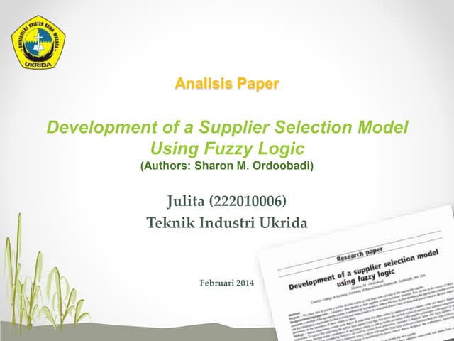 Development Of A Supplier Selection Model Using Fuzzy Logic Ppt