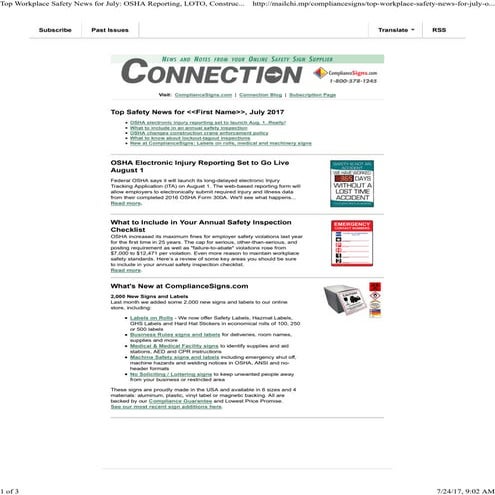 July 2017 Connection Workplace Safety Newsletter | PDF | First Aid ...