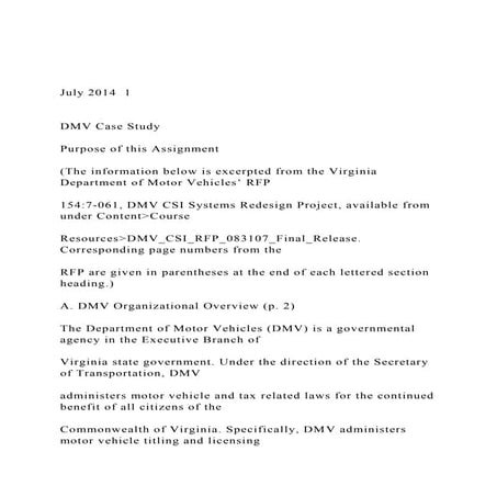 July 2014 1 DMV Case Study Purpose of this Assignm.docx
