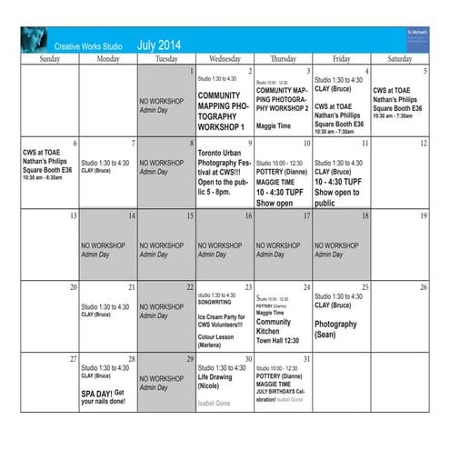 August 2015 Program Calendar | PDF