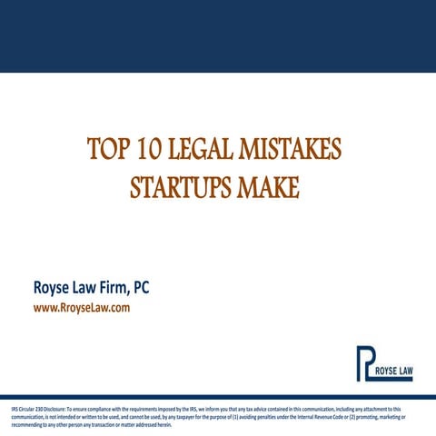 July 24 Top Ten Legal Mistakes Startups Make | PPTX