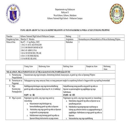 K-TO-12 GRADE 11 FILIPINO Senior High School - Komunikasyon at ...