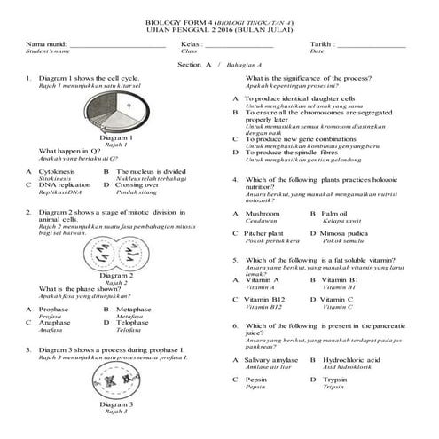 July test biology form 4 | DOCX