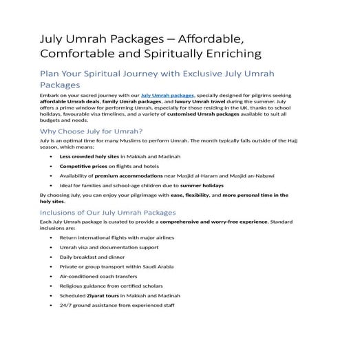 July Umrah Packages – Affordable, Comfortable and Spiritually Enriching ...