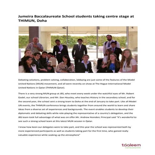 Jumeira baccalaureate school students taking centre stage at thimun ...