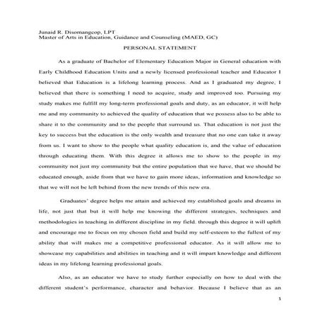 SAMPLE OUTLINE OF PERSONAL STATEMENT IN MASTERS | PDF