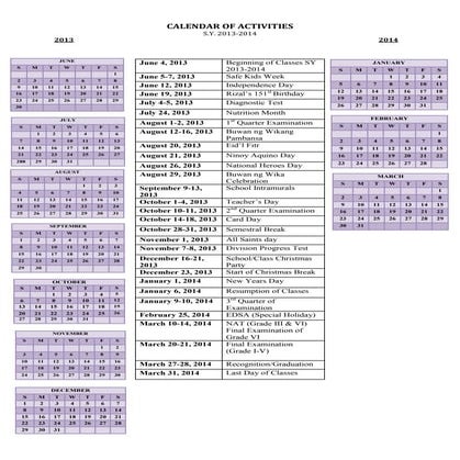 CALENDAR OF ACTIVITIES S.Y. 2013-2014 | PDF