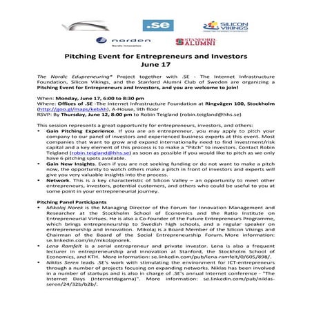 Pitching Event for Entrepreneurs and Investors - Stockholm | PDF ...