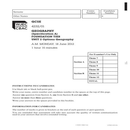 2012 GCSE Options Unit 2 Foundation Paper | PDF