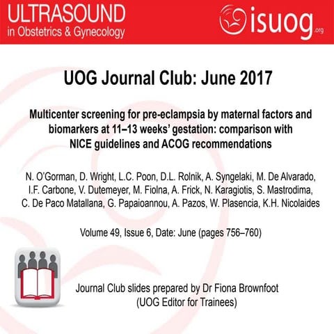 UOG Journal Club: Multicenter screening for pre-eclampsia by maternal ...