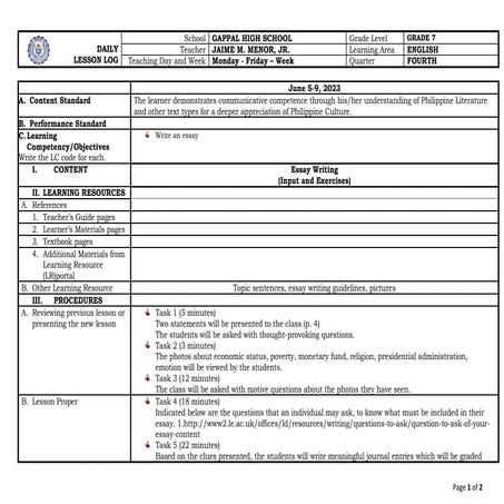 LESSON PLAN IN ENGLISH 10 QUARTER 3 MODULE 1 - COMPOSING AN ...
