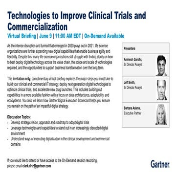 Gartner Virtual Briefing for Life Science Orgs: Invite Only | PDF