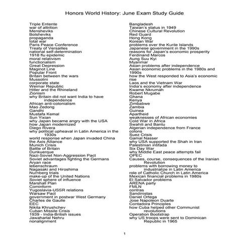 World History Final study guide 2nd semester | DOC
