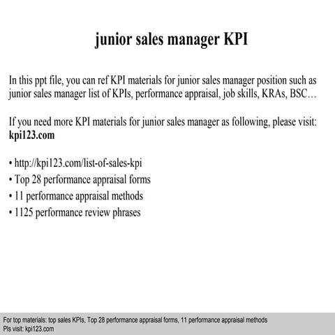 Junior sales manager kpi | PPT