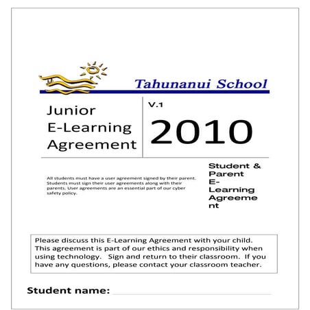Junior student e learning agreements for home | DOC