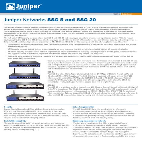 Juniper ssg5-ssg20-datasheet | PDF | Information and Network Security | Computing