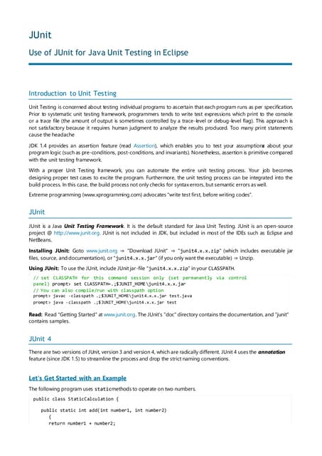 Unit testing with JUnit | PDF Unit testing with JUnit | PDF