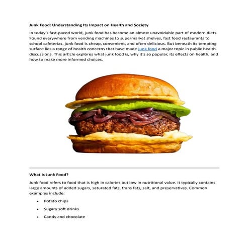 Junk Food: Understanding Its Impact on Health and Society | PDF