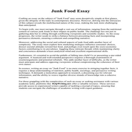 Junk Food Essay. Louisiana State University Health Sciences Center | PDF