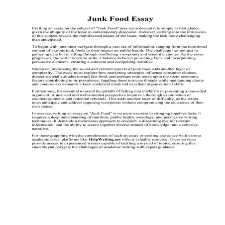 Junk Food Essay. Calaméo - Junk Food Essays: Valuable Suggestions for ...