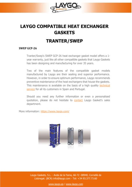 LAYGO COMPATIBLE HEAT EXCHANGER GASKETS CHESTER JENSEN | PDF