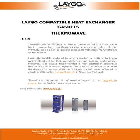 LAYGO COMPATIBLE HEAT EXCHANGER GASKETS THERMOWAVE | PDF